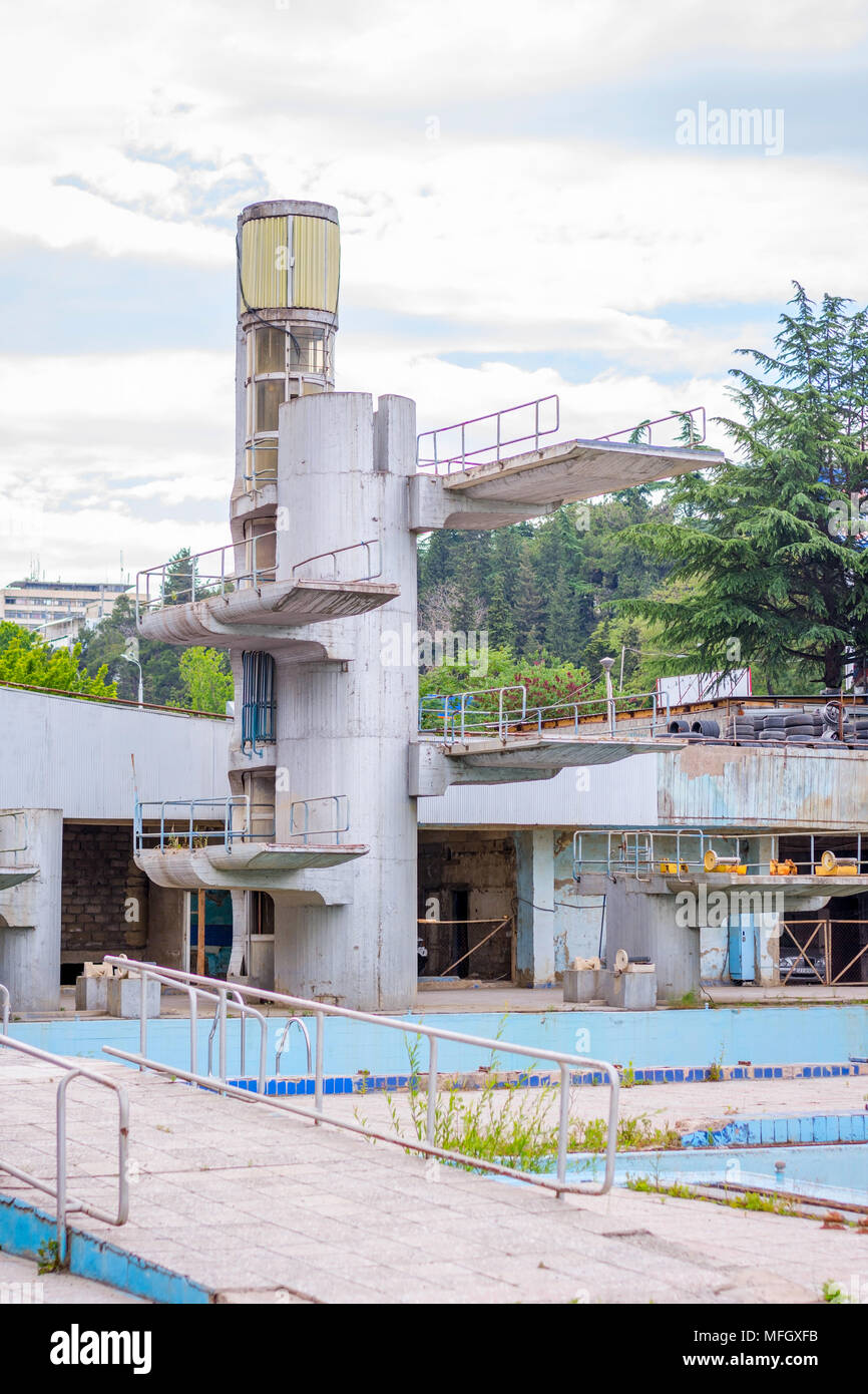 Abandoned and falling apart swimming pool in Tbilisi, Georgia Stock ...
