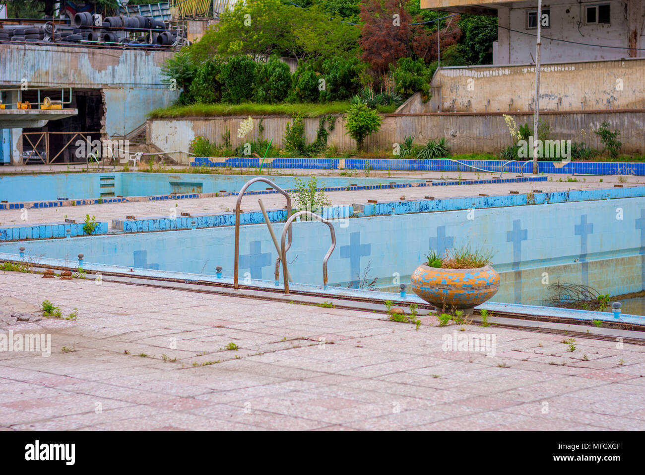 Abandoned and falling apart swimming pool in Tbilisi, Georgia Stock ...