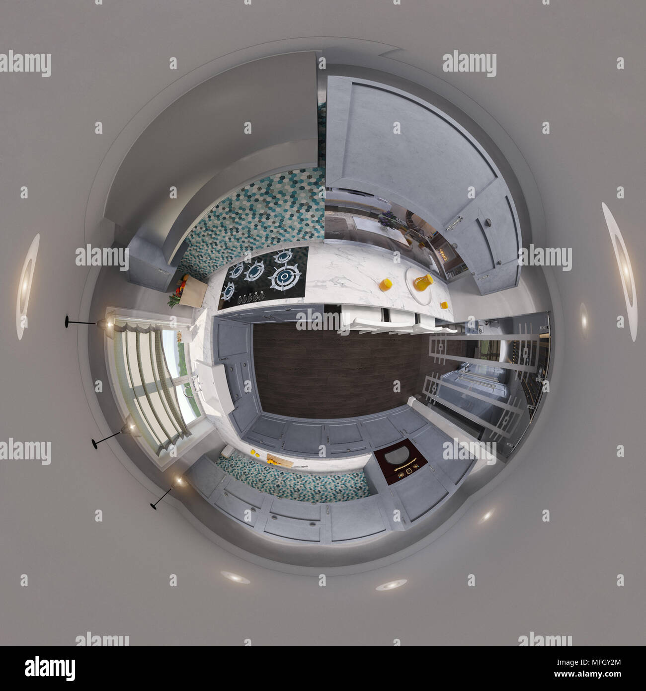 3d illustration spherical 360 degrees, seamless panorama of kitchen ...