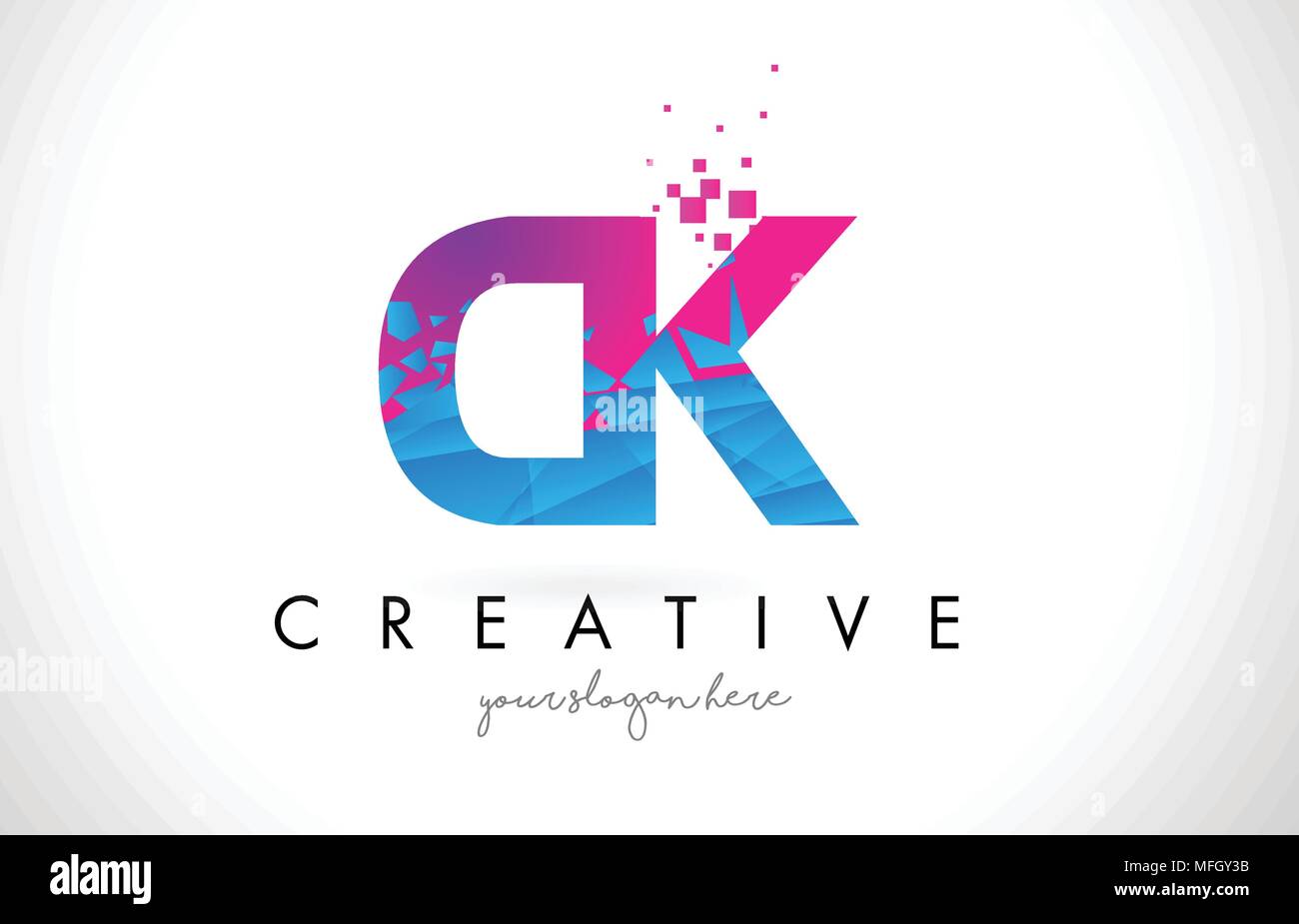CK C K Letter Logo with Broken Shattered Blue Pink Triangles Texture ...
