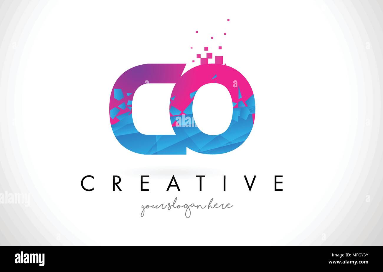 CO C O Letter Logo with Broken Shattered Blue Pink Triangles Texture ...