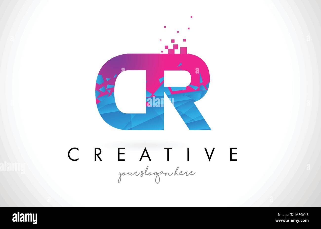 CR C R Letter Logo with Broken Shattered Blue Pink Triangles Texture ...
