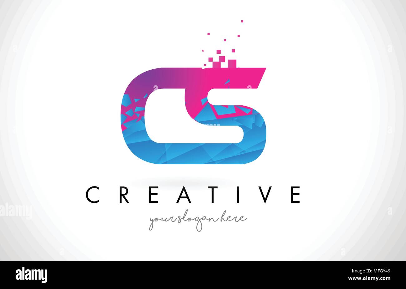 CS C S Letter Logo with Broken Shattered Blue Pink Triangles Texture ...