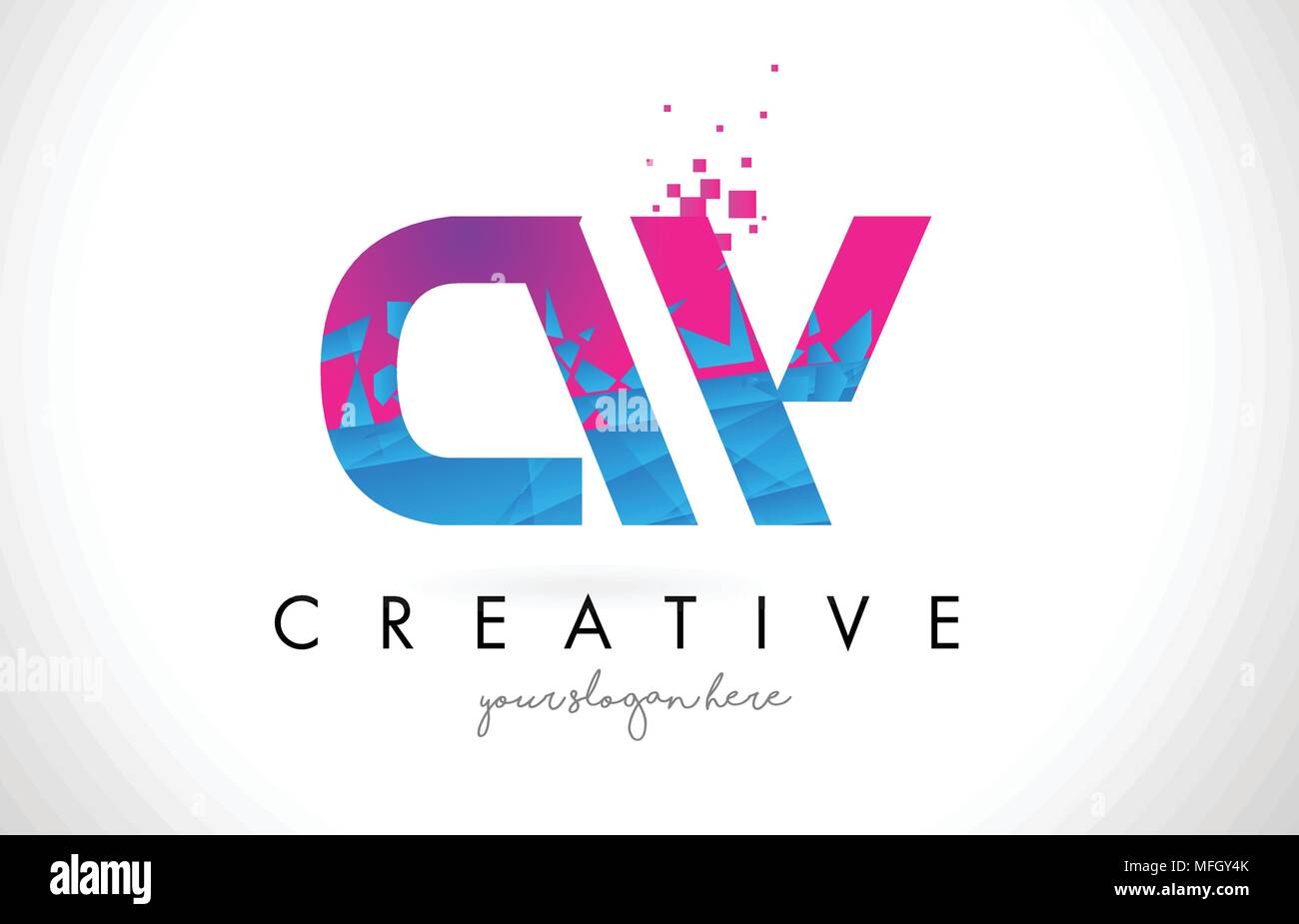CW C W Letter Logo with Broken Shattered Blue Pink Triangles Texture ...