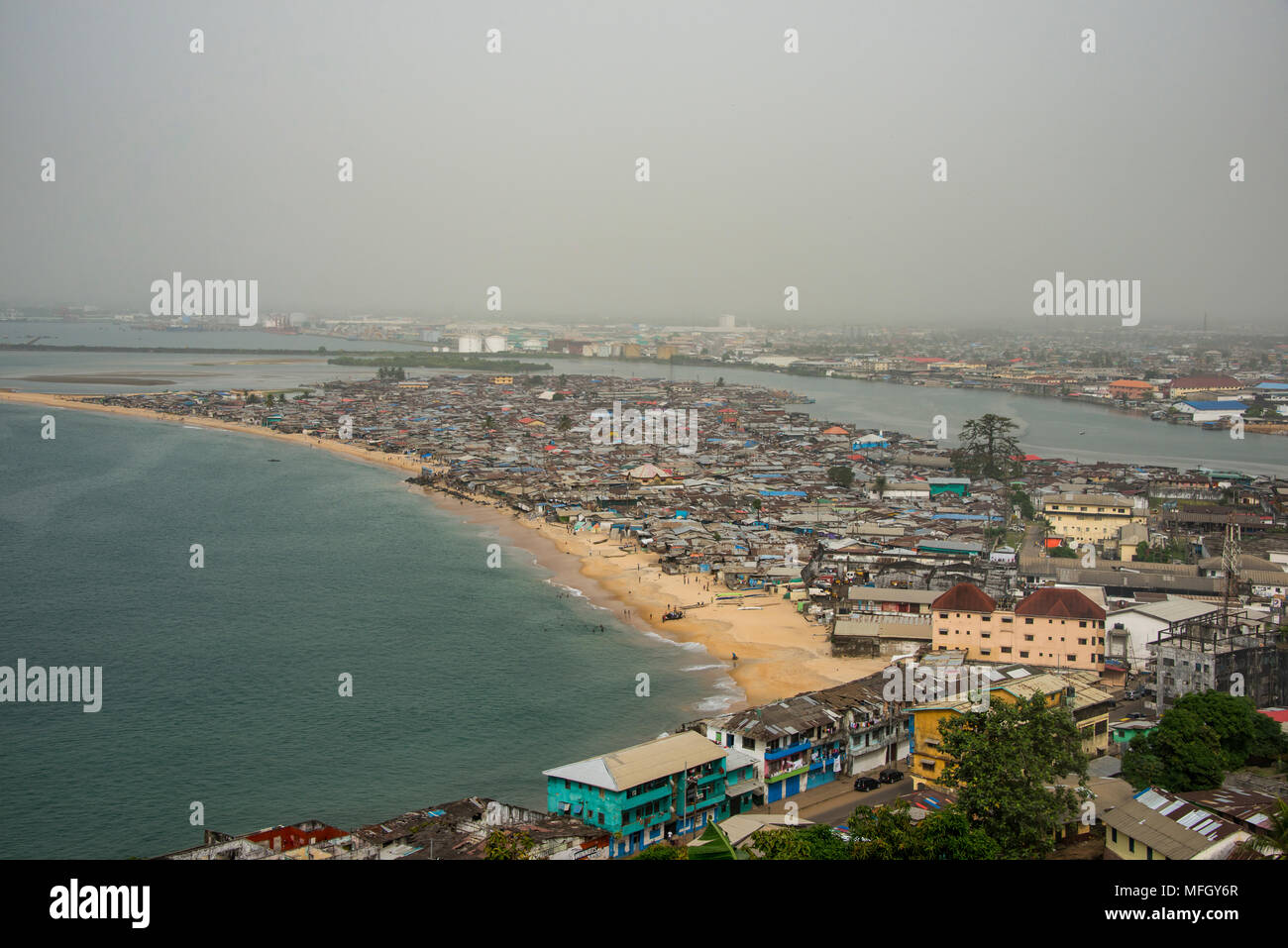 View over the shantytown of West Point, Monrovia, Liberia, West Africa ...