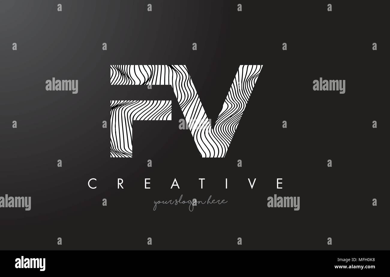 FV F V Letter Logo with Zebra Lines Texture Design Vector Illustration ...