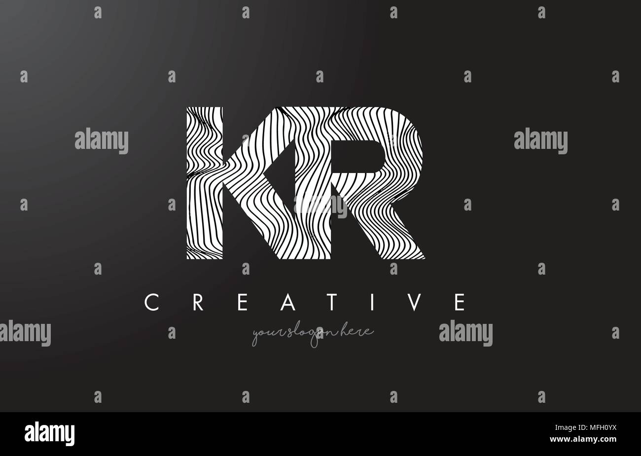 KR K R Letter Logo with Zebra Lines Texture Design Vector Illustration ...