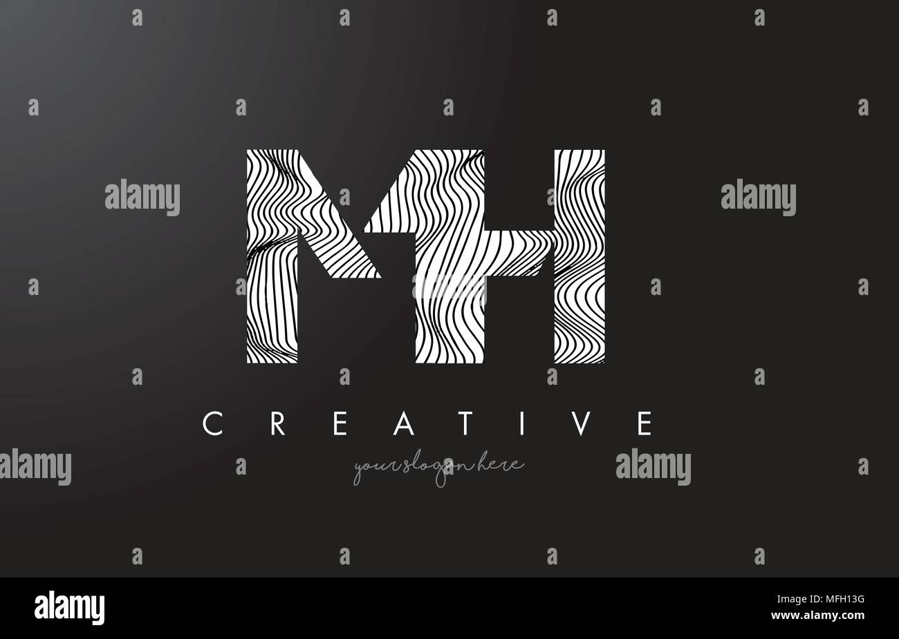 MH M H Letter Logo with Zebra Lines Texture Design Vector Illustration ...