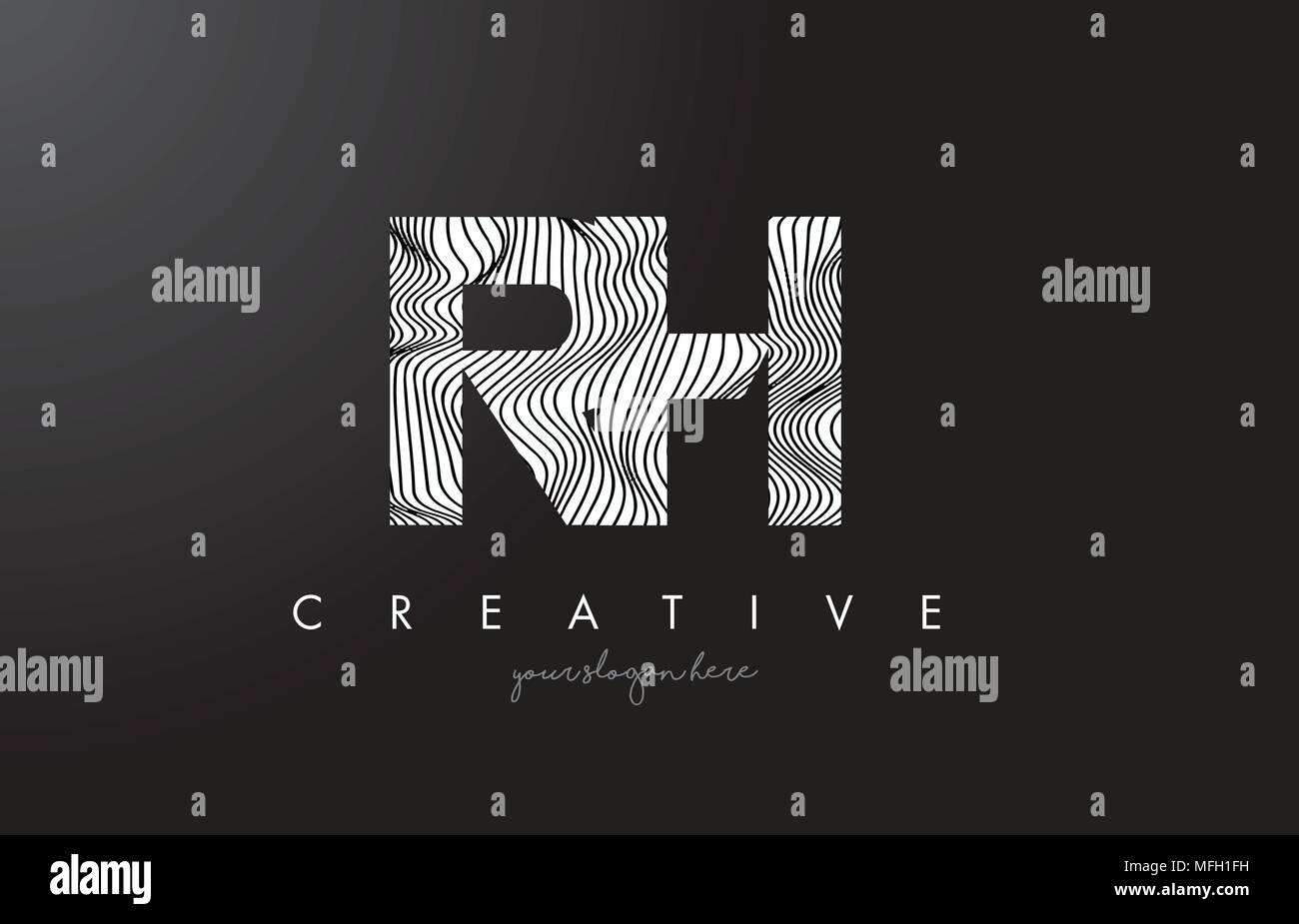 RH R H Letter Logo with Zebra Lines Texture Design Vector Illustration ...