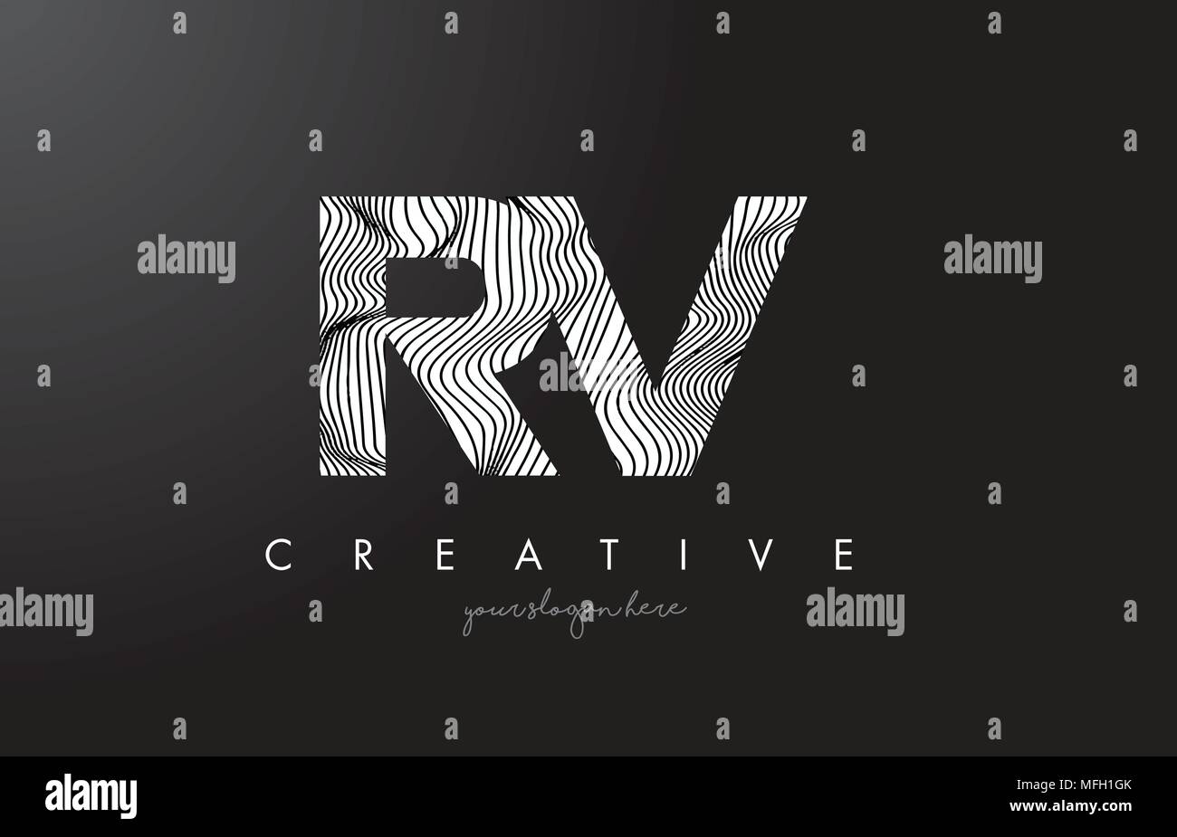 RV R V Letter Logo with Zebra Lines Texture Design Vector Illustration ...