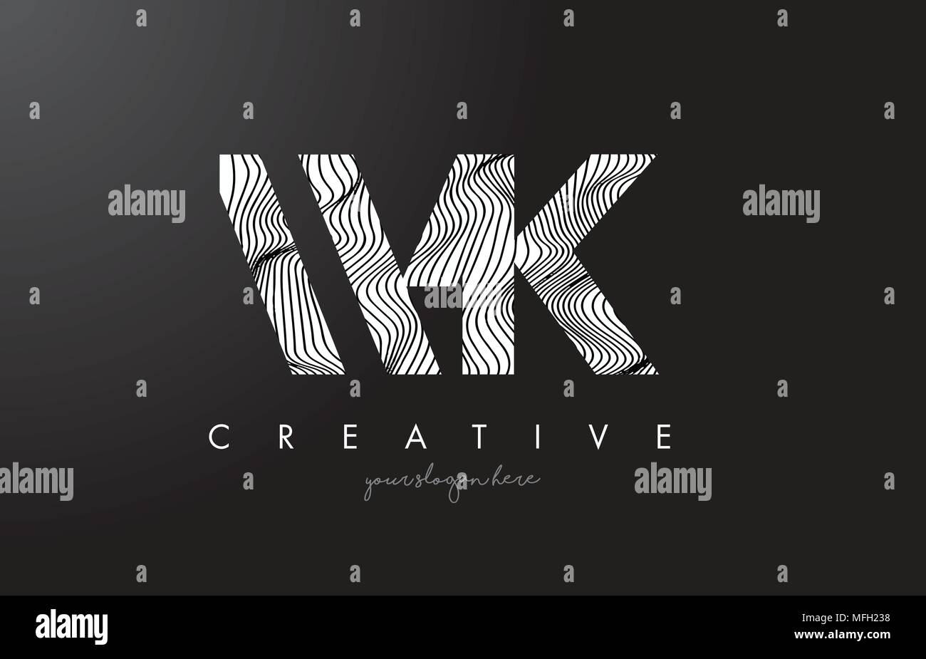 Wk W K Letter Logo With Zebra Lines Texture Design Vector Illustration