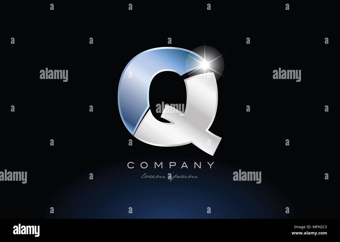 alphabet letter q logo design with metal blue color suitable for a ...