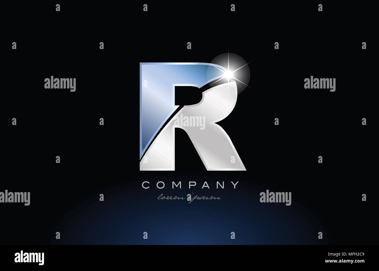 alphabet letter r logo design with metal blue color suitable for a ...