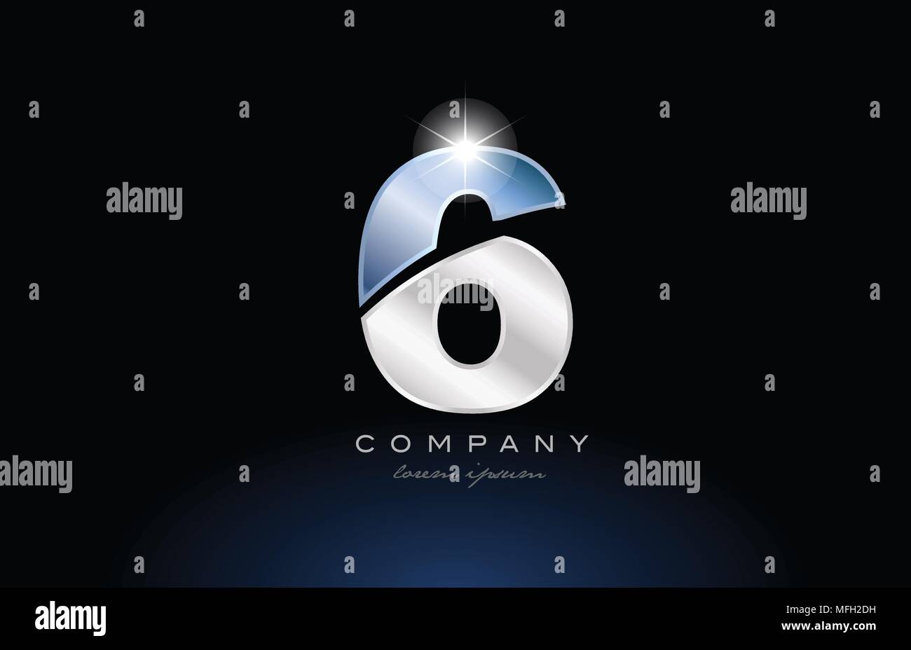 number 6 logo design with metal blue color suitable for a company or ...