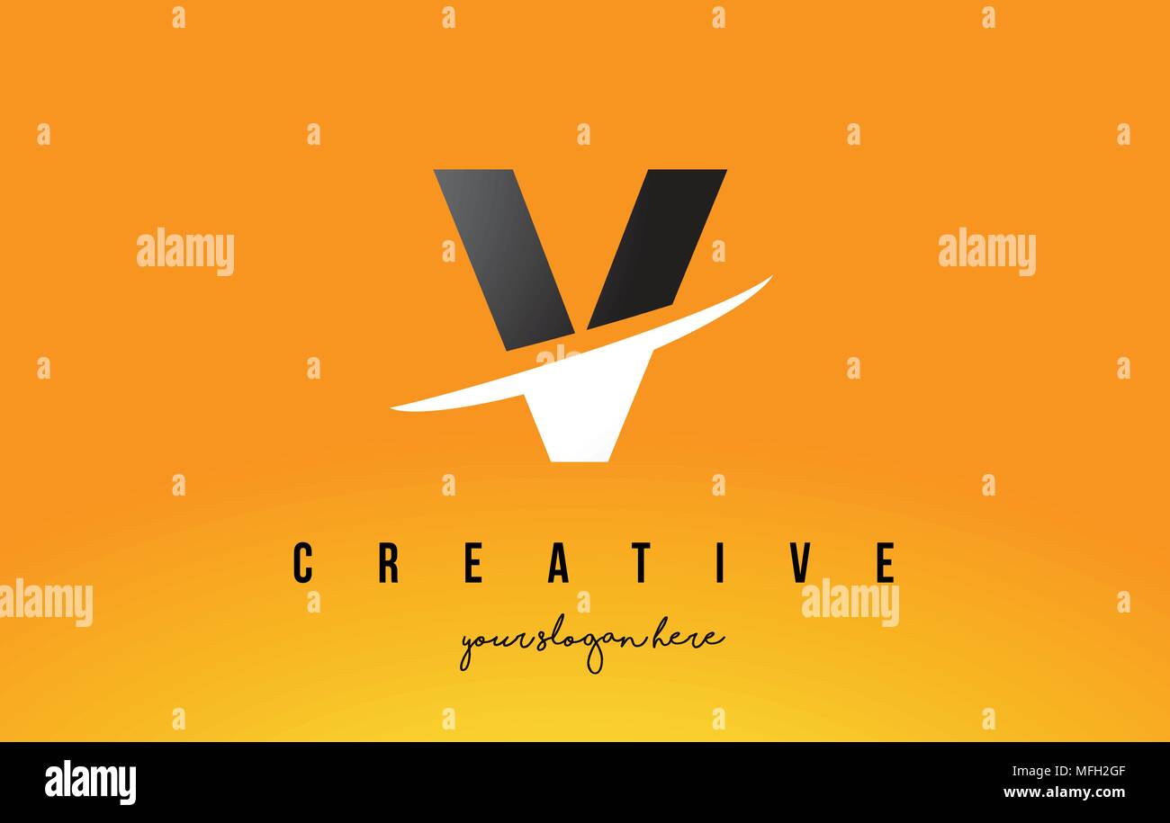 V Letter Modern Logo Design with Swoosh Cutting the Middle Letters and ...