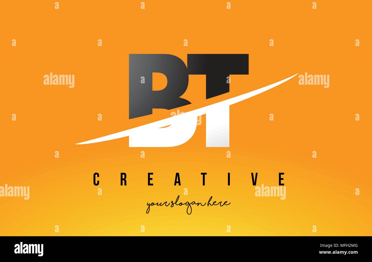 BT B T Letter Modern Logo Design with Swoosh Cutting the Middle Letters ...