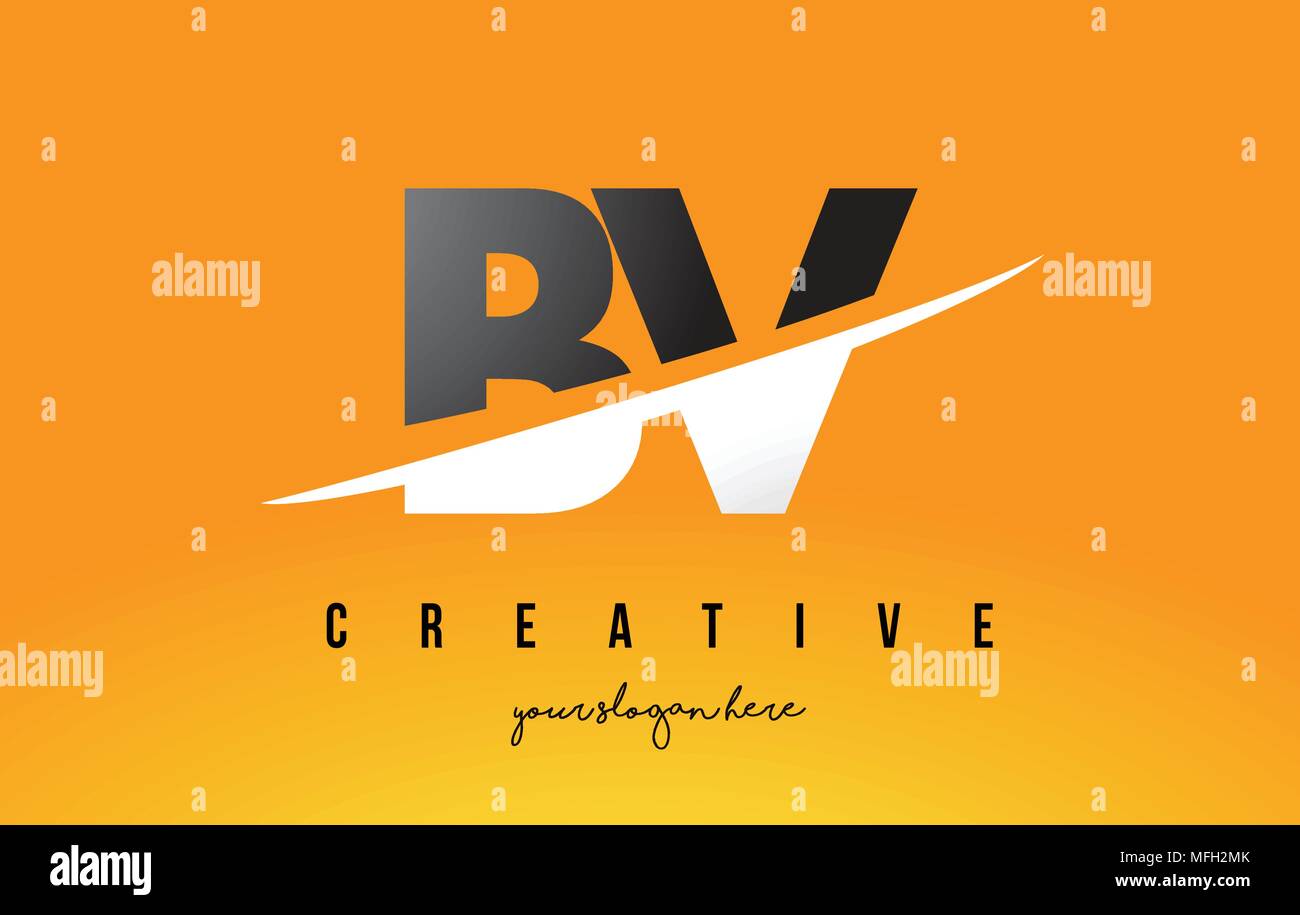 BV B V Letter Modern Logo Design with Swoosh Cutting the Middle Letters ...