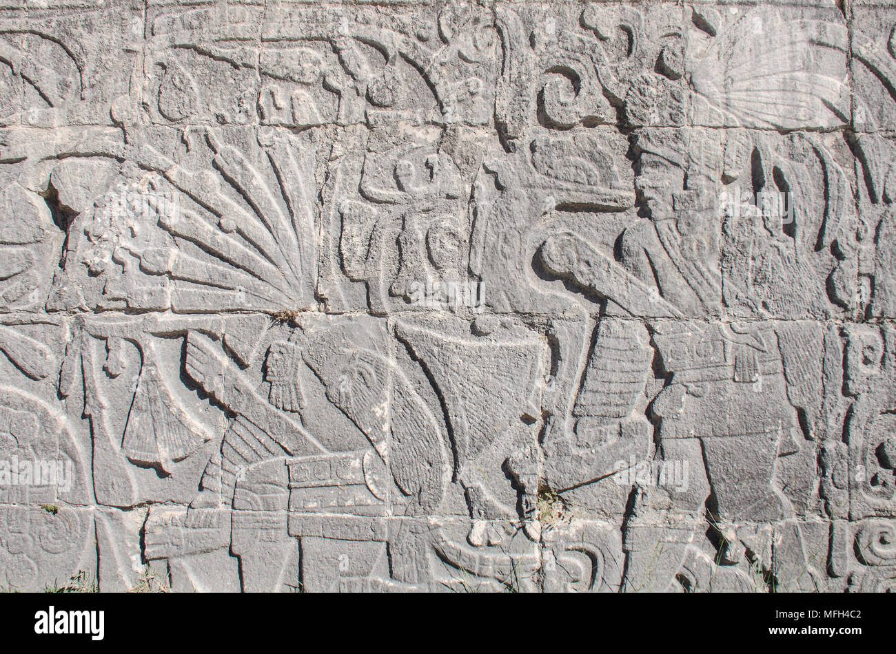 Detail of relief in the ballgame court of a mayan archaeological site ...