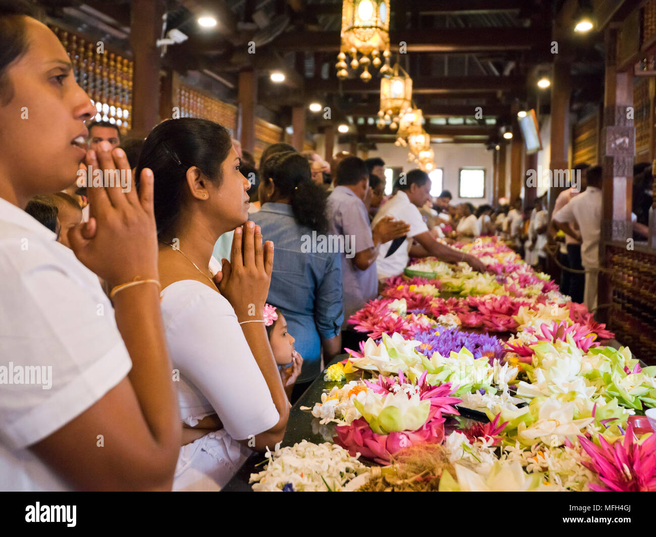 Horizontal view inside the Temple of the Sacred Tooth Relic in Kandy ...