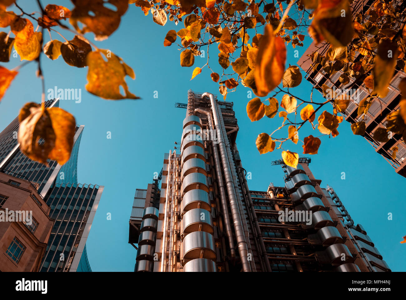 View looking upwards of The Lloyd's Building in London's financial ...