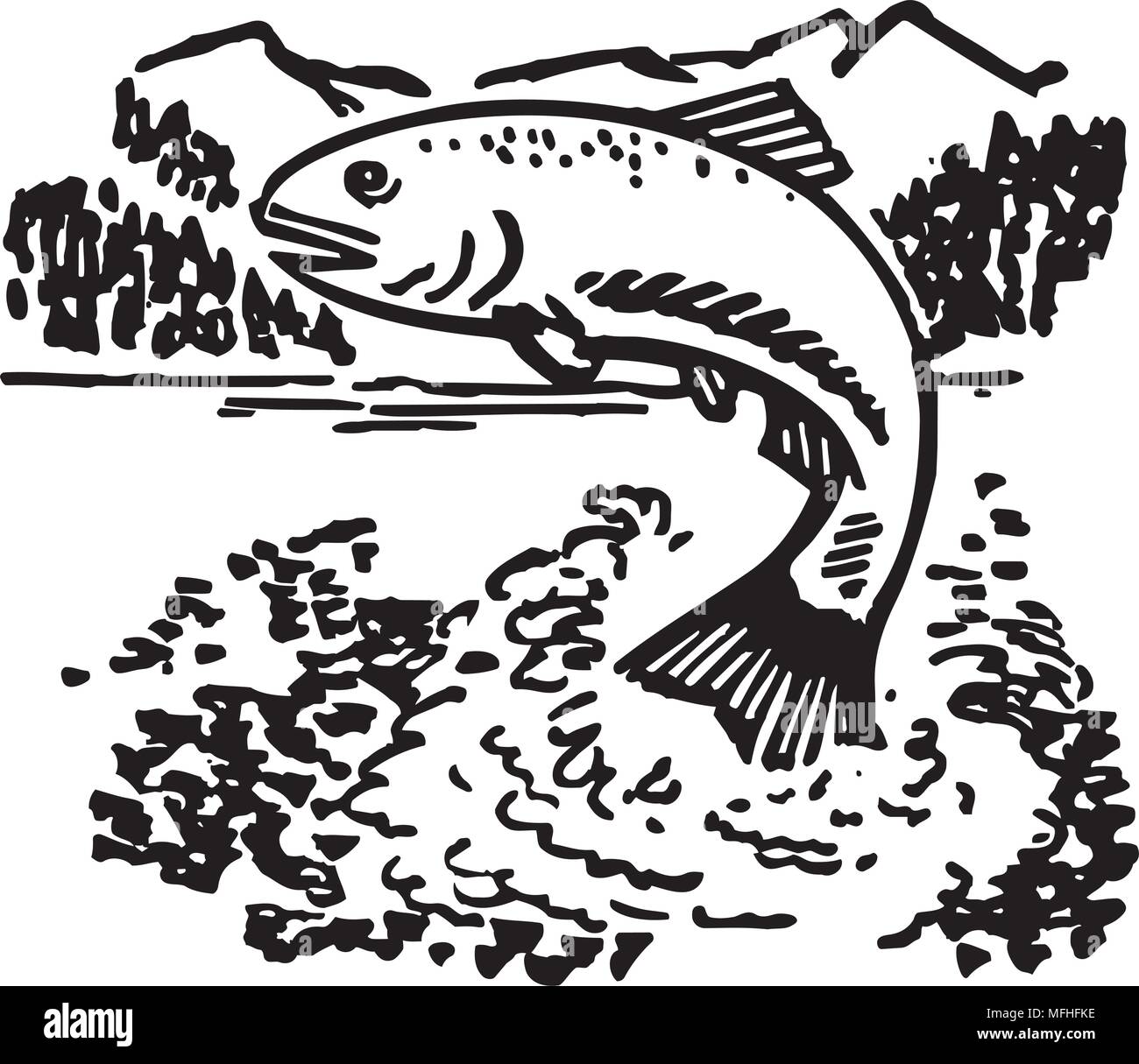 Jumping Fish - Retro Clipart Illustration Stock Vector Image & Art - Alamy