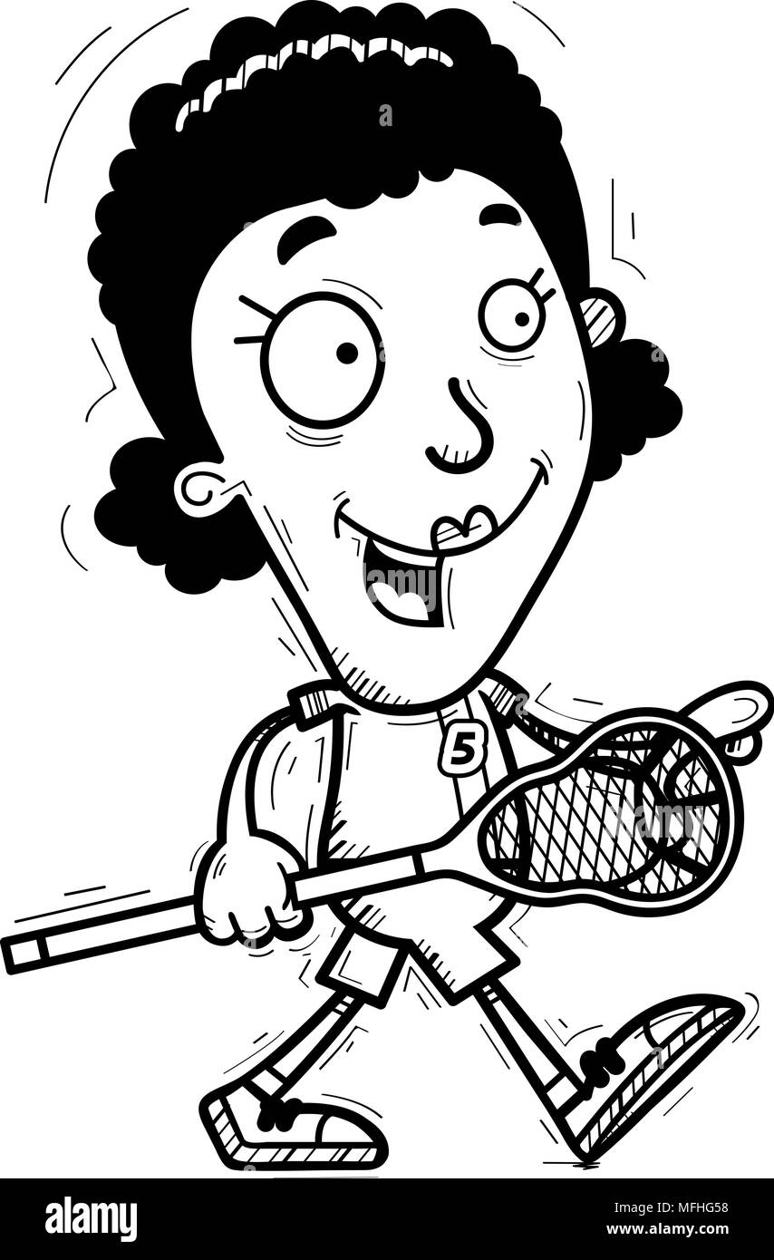 A cartoon illustration of a black woman lacrosse player walking Stock ...