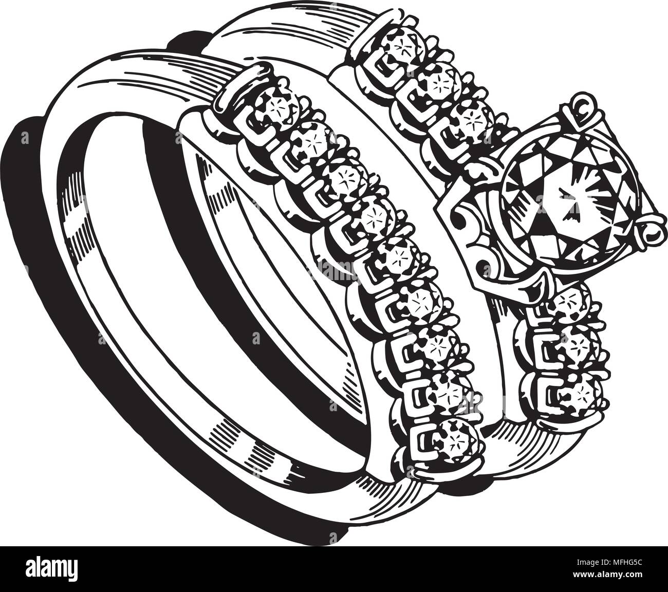 Ladies Wedding Ring Set 2 - Retro Clipart Illustration Stock Vector ...