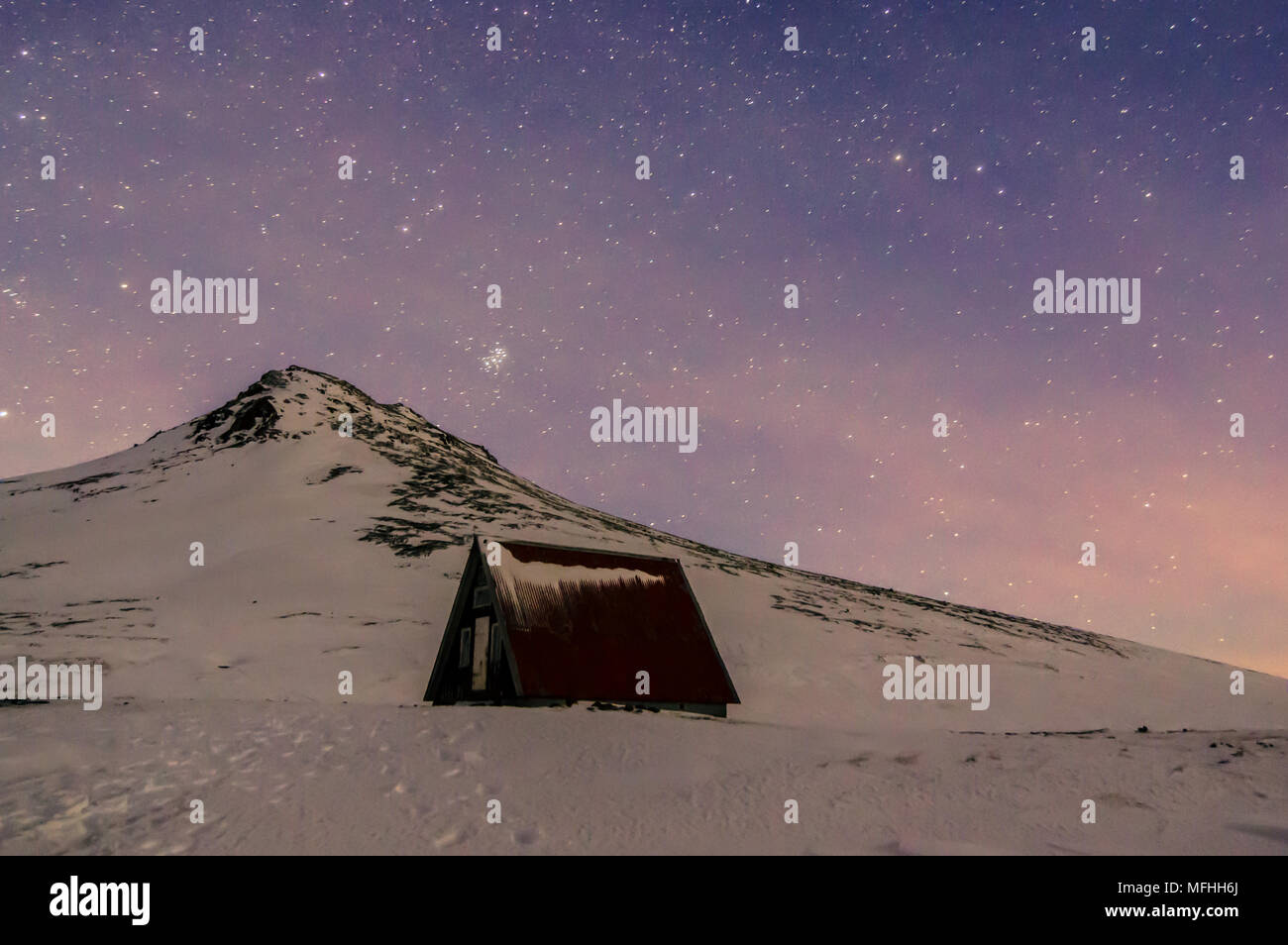 Emergency hut at night Stock Photo - Alamy