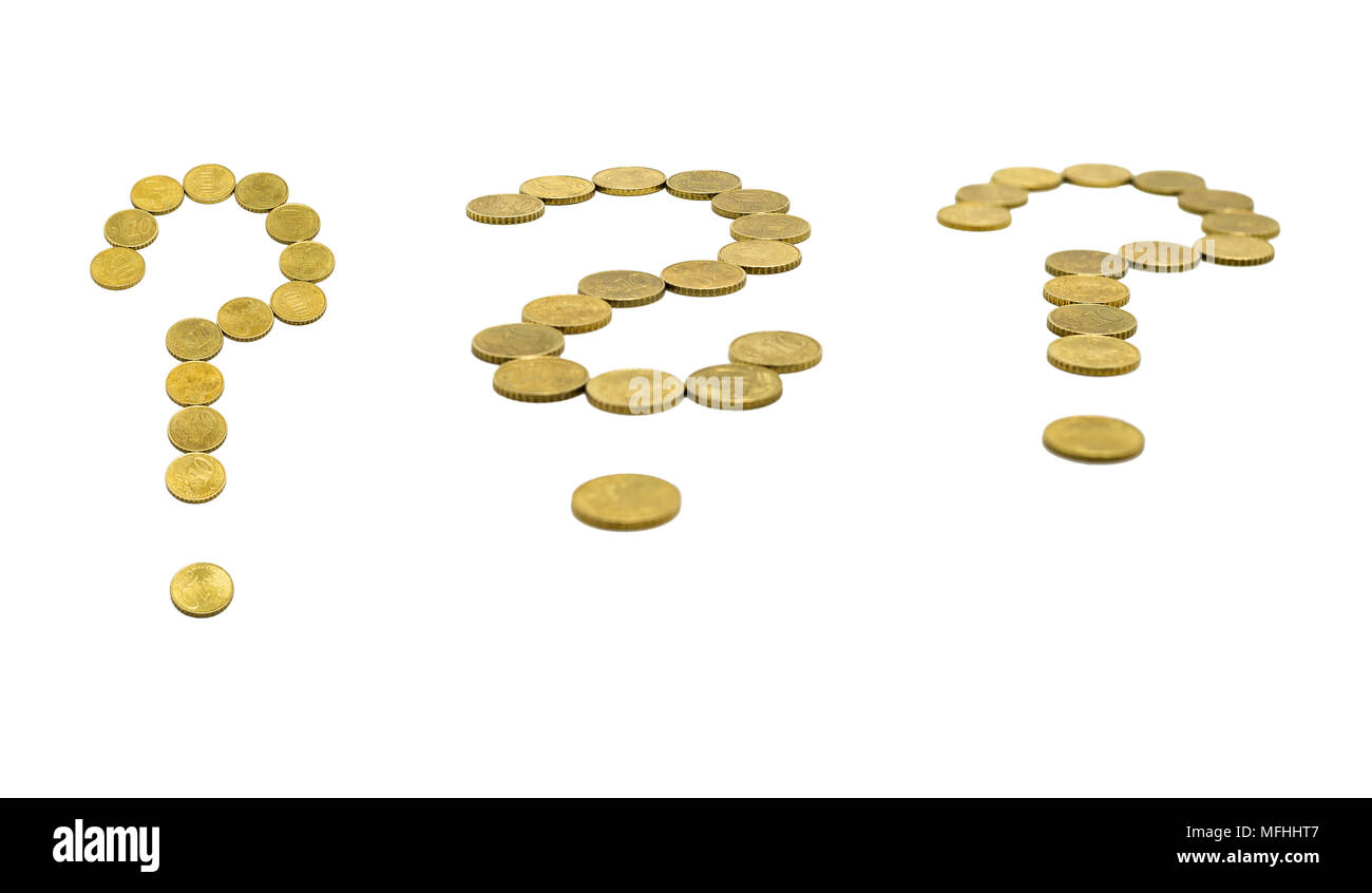 Question mark set, composed of 10 EURO cent coins. Isolated on white ...