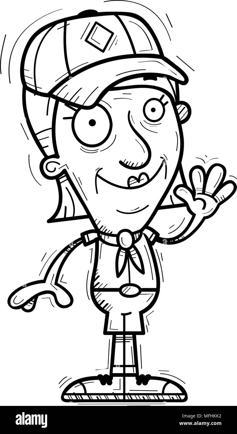 A cartoon illustration of a senior citizen woman scout waving Stock ...