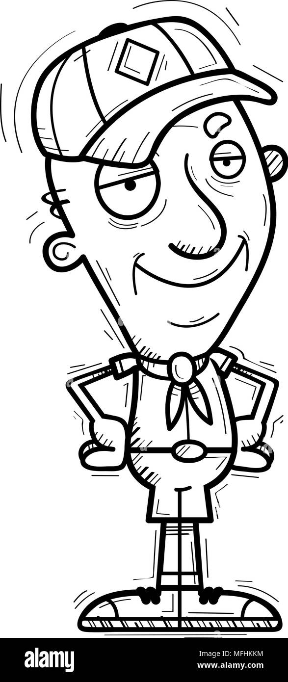 A cartoon illustration of a senior citizen man scout looking confident ...