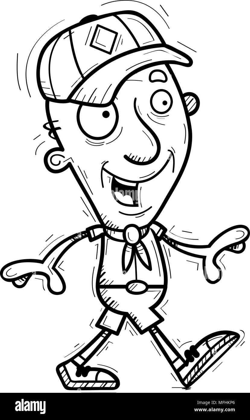 A cartoon illustration of a senior citizen man scout walking Stock ...