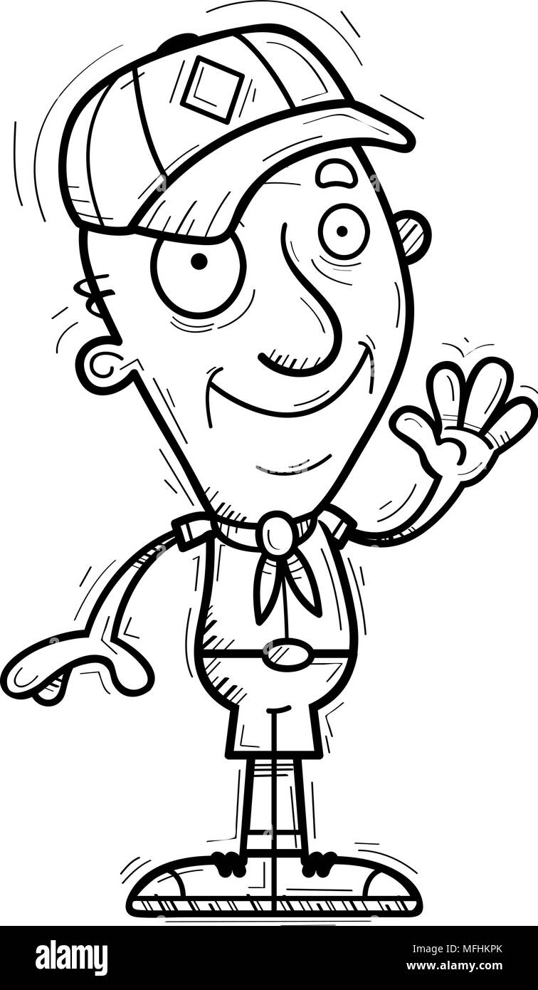 A cartoon illustration of a senior citizen man scout waving Stock ...