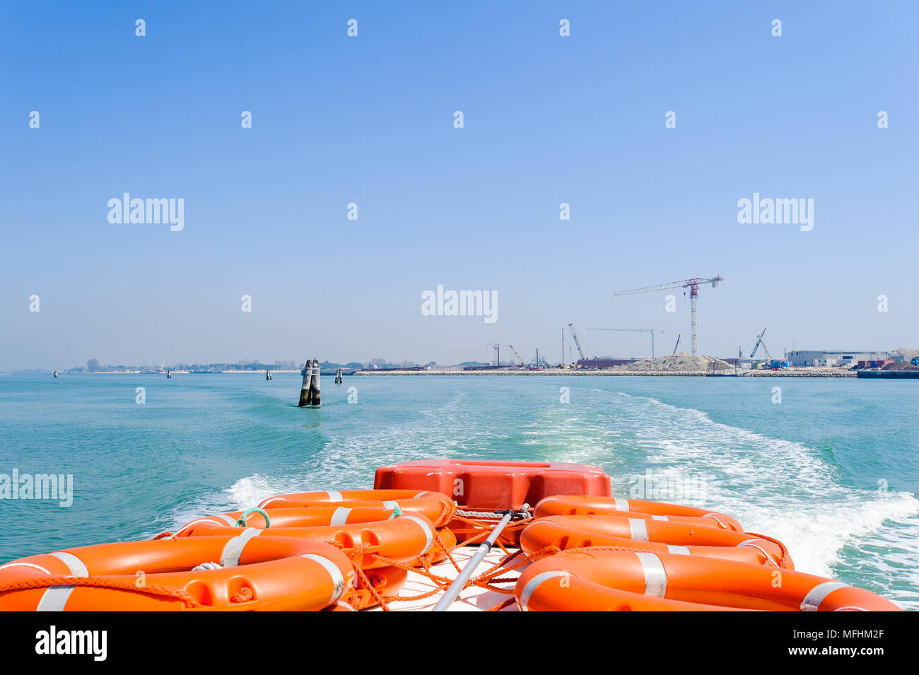 Rescue circles on the boat Stock Photo - Alamy
