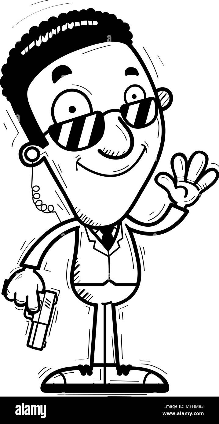 A cartoon illustration of a black man secret service agent waving Stock ...