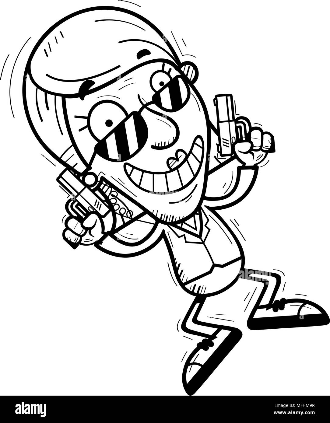 A cartoon illustration of a senior citizen woman secret service agent ...