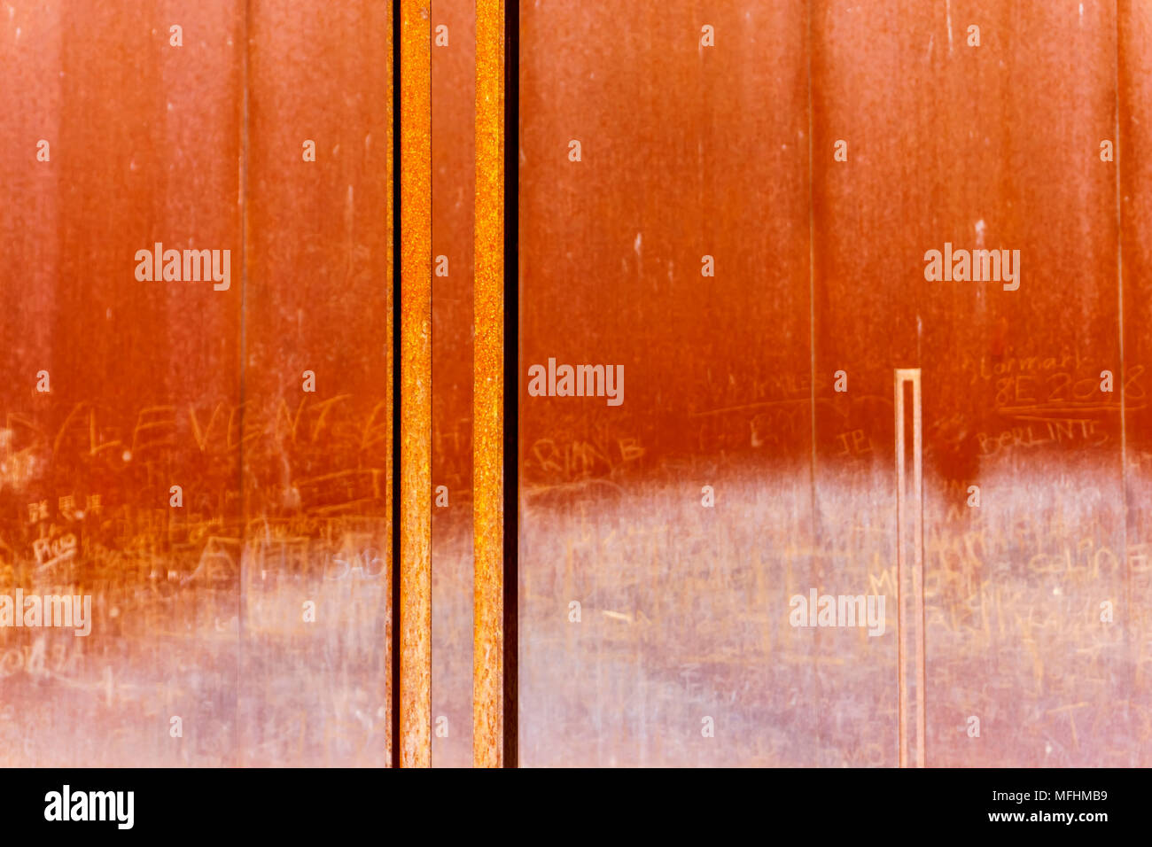 Rusty metal wall installation at Berlin Wall Memorial Park Stock Photo ...