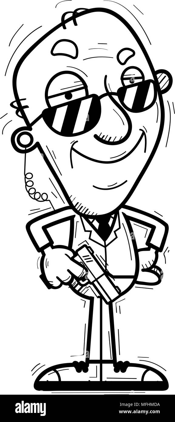 A cartoon illustration of a senior citizen man secret service agent ...