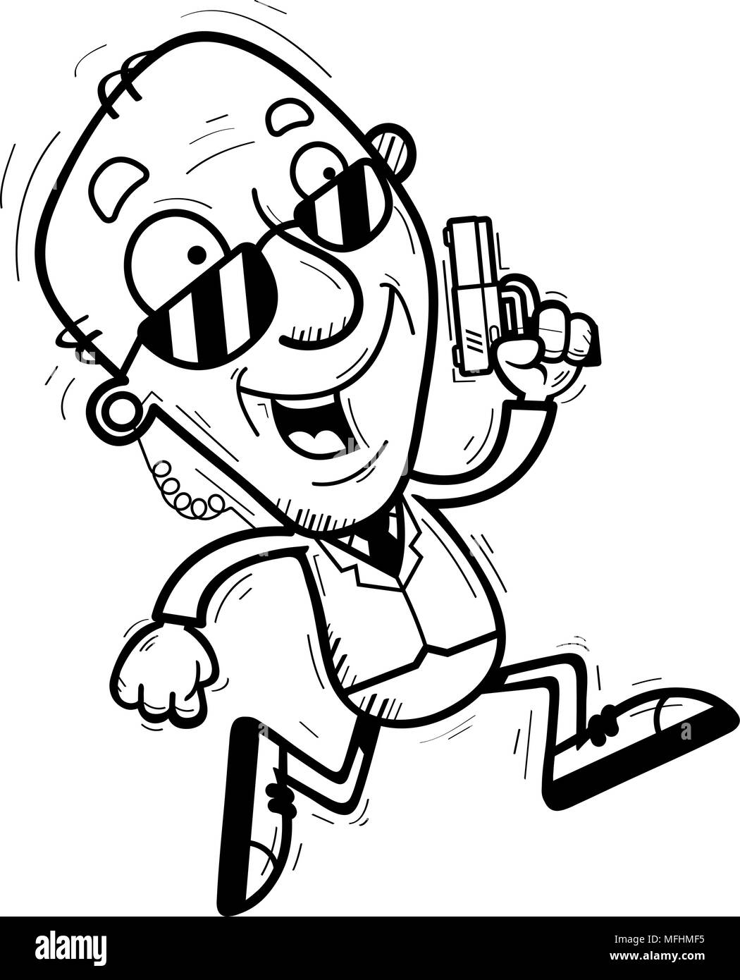 A cartoon illustration of a senior citizen man secret service agent ...