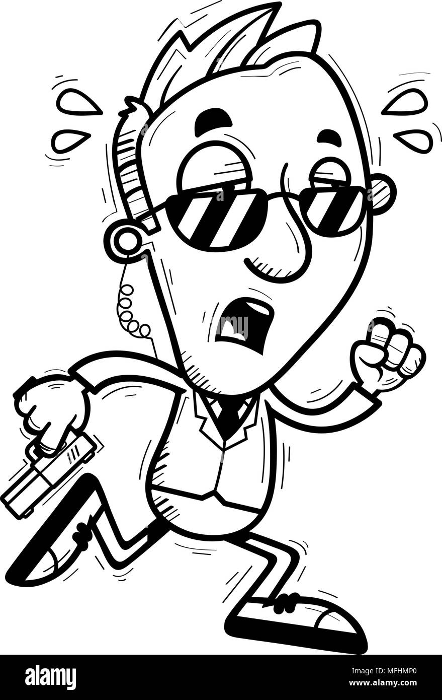 A cartoon illustration of a man secret service agent running and ...