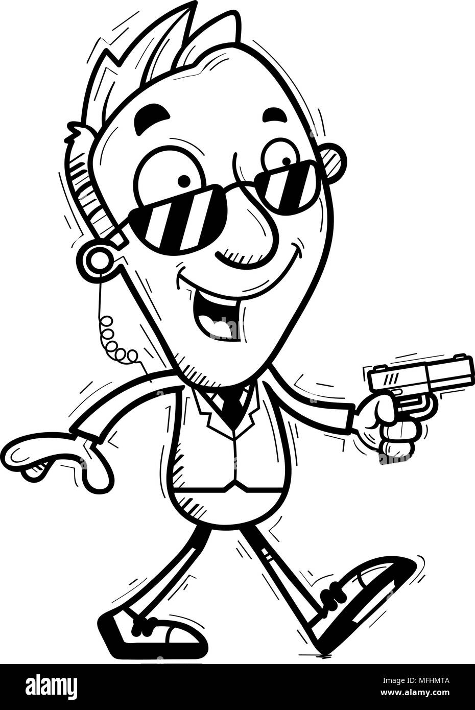 A cartoon illustration of a man secret service agent walking Stock ...