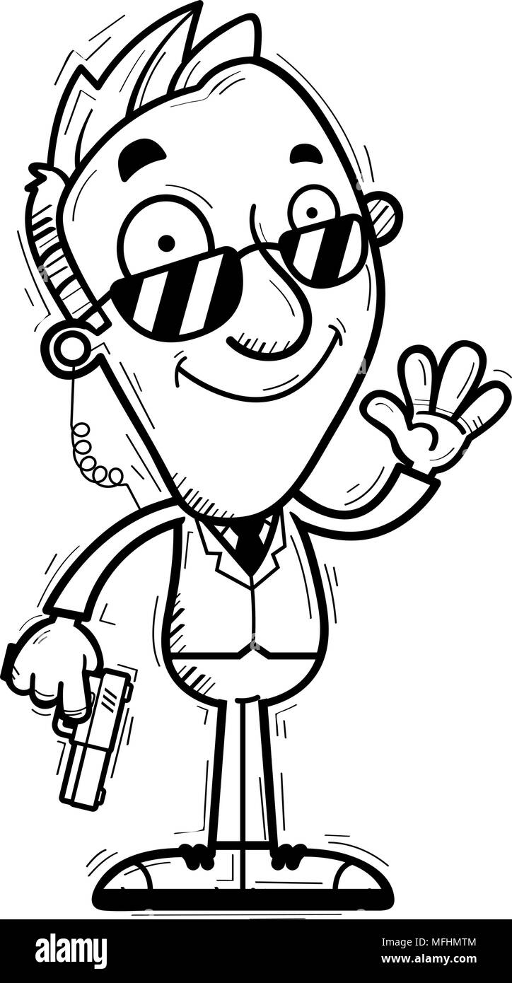 A cartoon illustration of a man secret service agent waving Stock ...