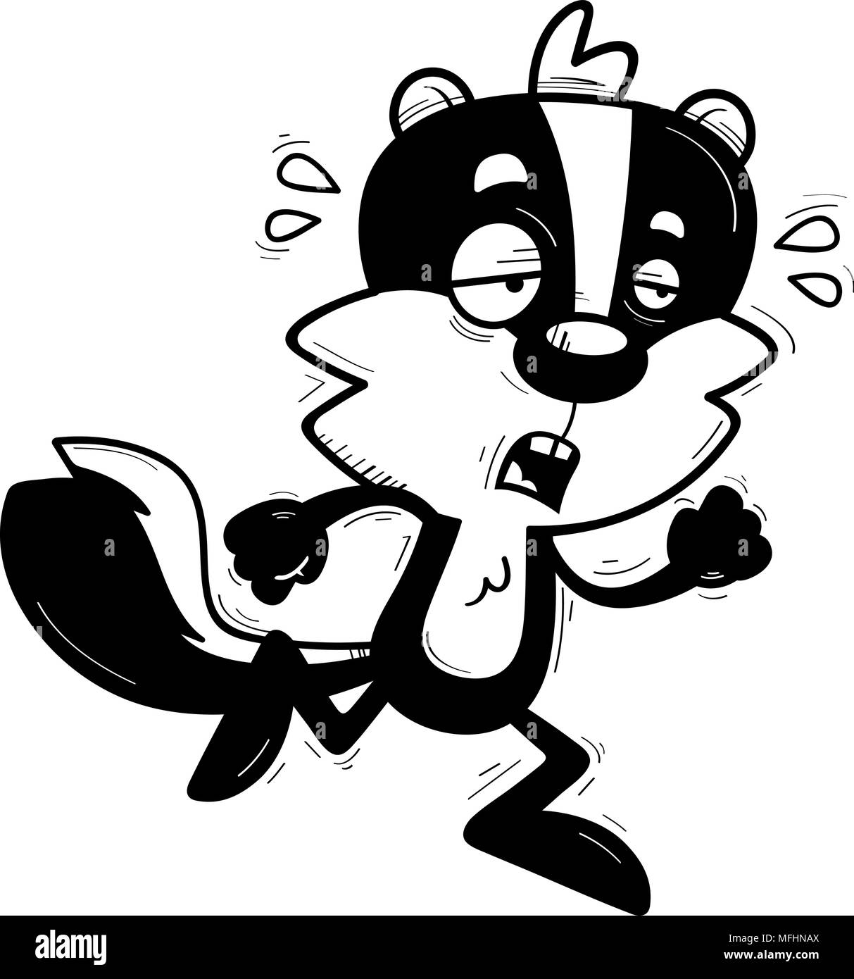 A cartoon illustration of a male skunk running and looking exhausted ...