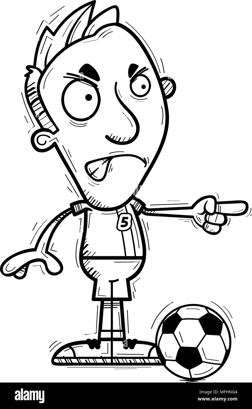 A cartoon illustration of a man soccer player looking angry and ...
