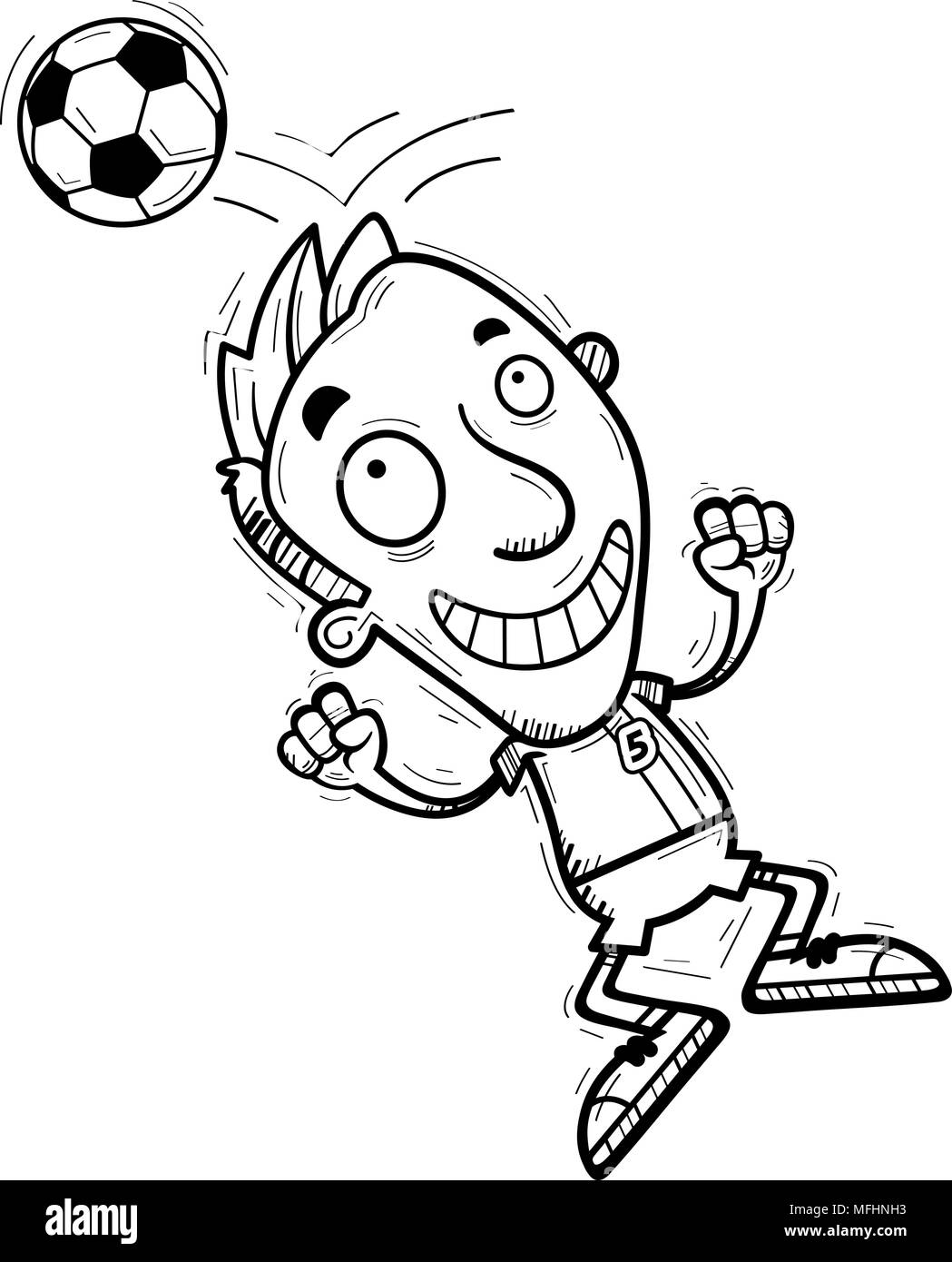 A cartoon illustration of a man soccer player jumping and heading a ...