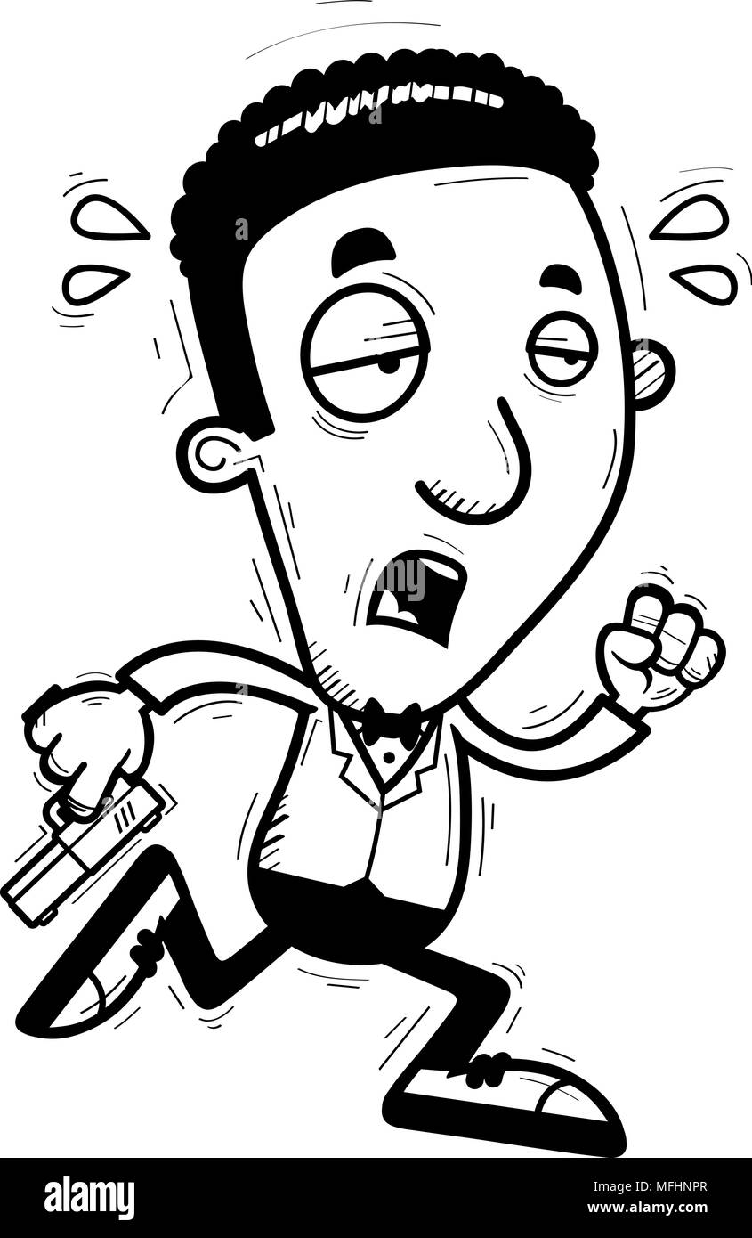 A cartoon illustration of a black spy running and looking exhausted ...