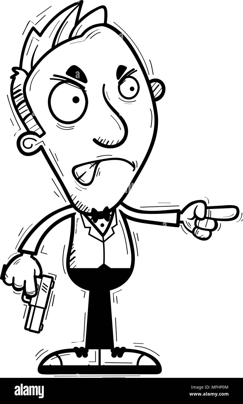 A cartoon illustration of a spy looking angry and pointing Stock Vector ...