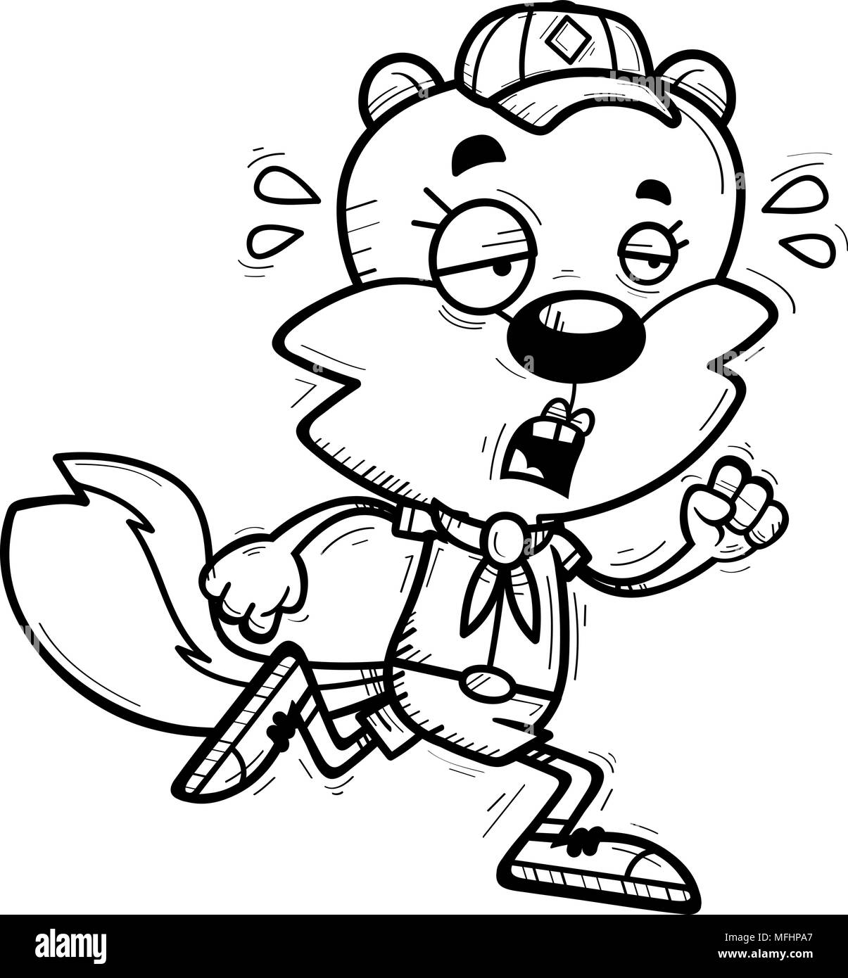 A cartoon illustration of a female squirrel scout running and looking ...