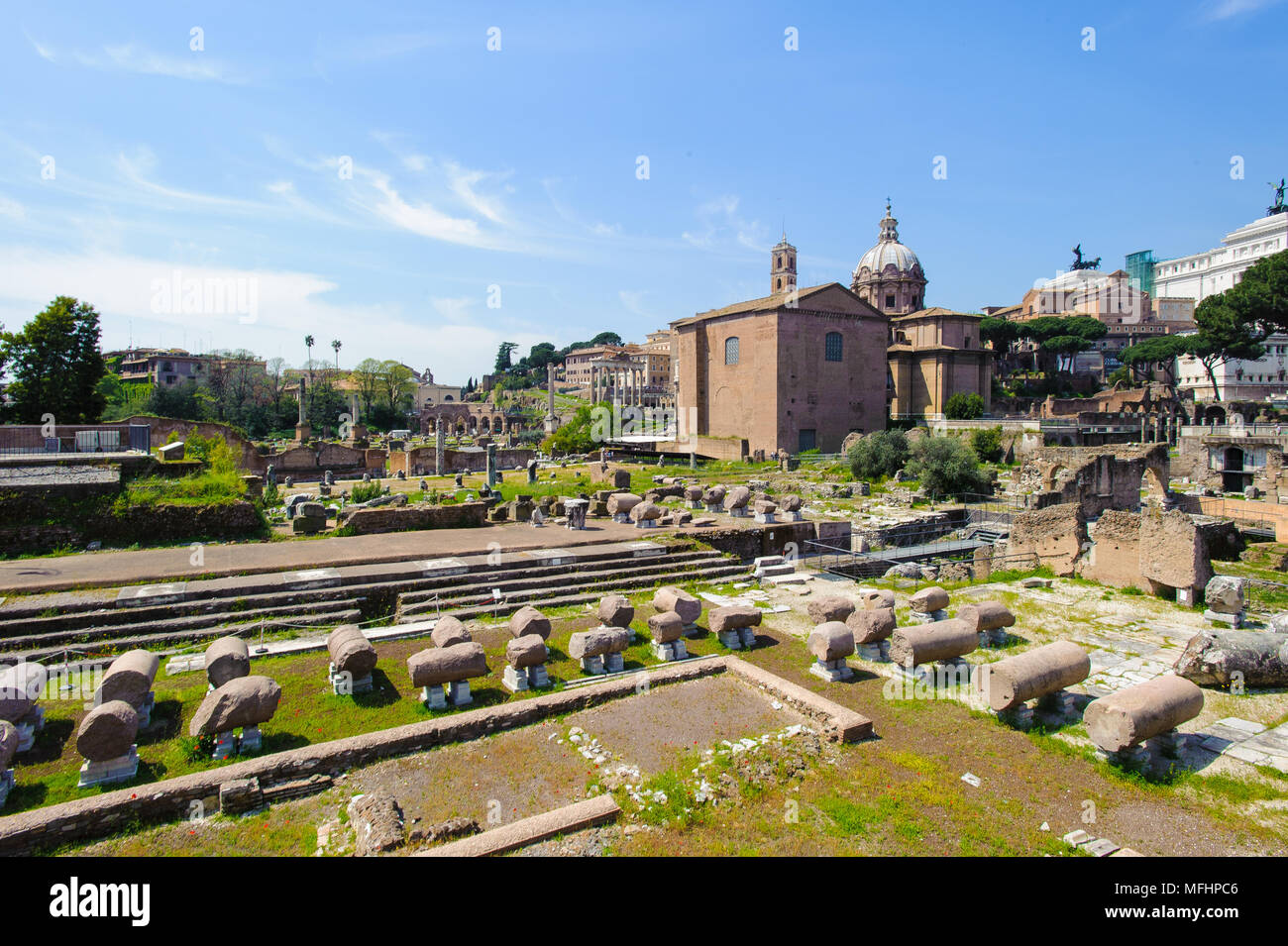 Roman Forum, a rectangular forum surrounded by the ruins of several ...