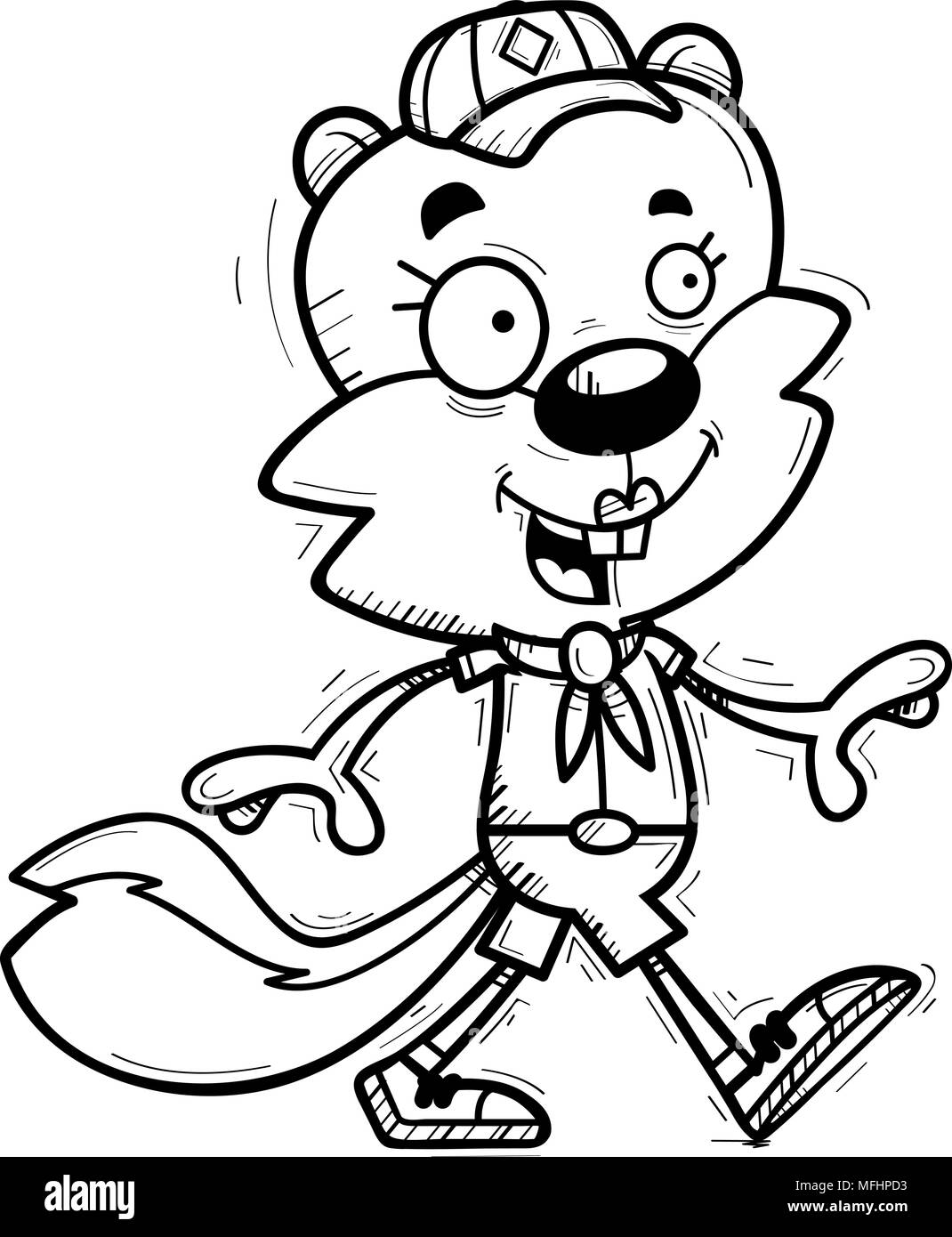 A cartoon illustration of a female squirrel scout walking Stock Vector ...